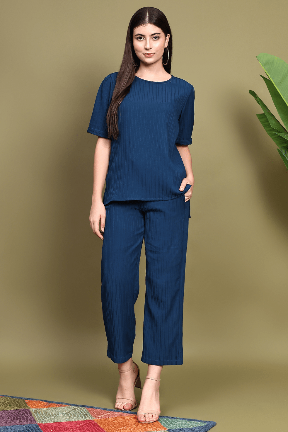 Royal Blue Knitted Tunic Set - Sugnaa